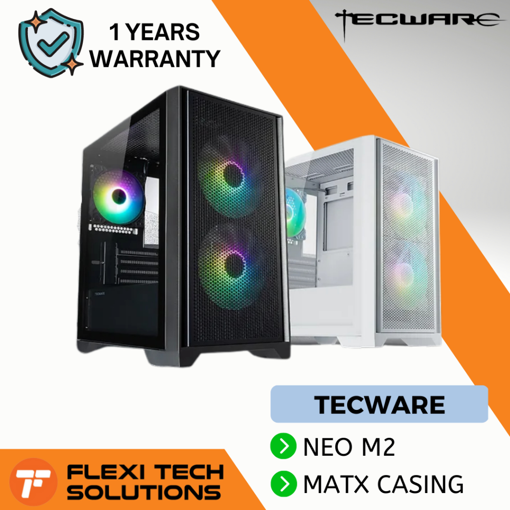 Flexi Tech TECWARE NEO M2 TG ARGB MATX Case - Black & White PC Desktop Casing | Shopee Malaysia