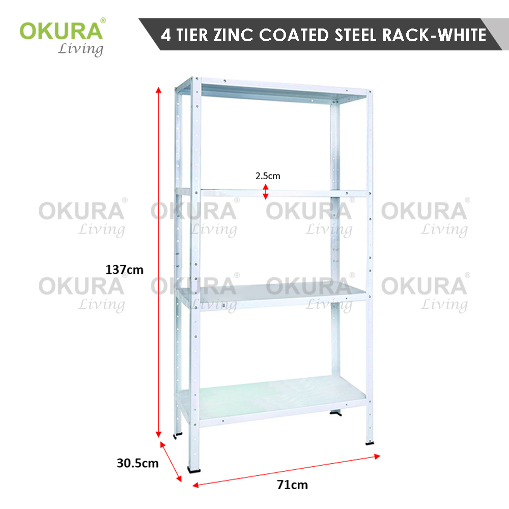 OKURA 4 Tier Multipurpose Kitchen Rack Zinc Coated / Galvanised Metal ...