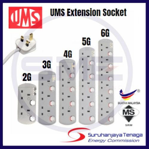 【Ready Stock】UMS Extension Socket with Switch (4/5/6 Gang)(1.8 / 3 / 5 ...