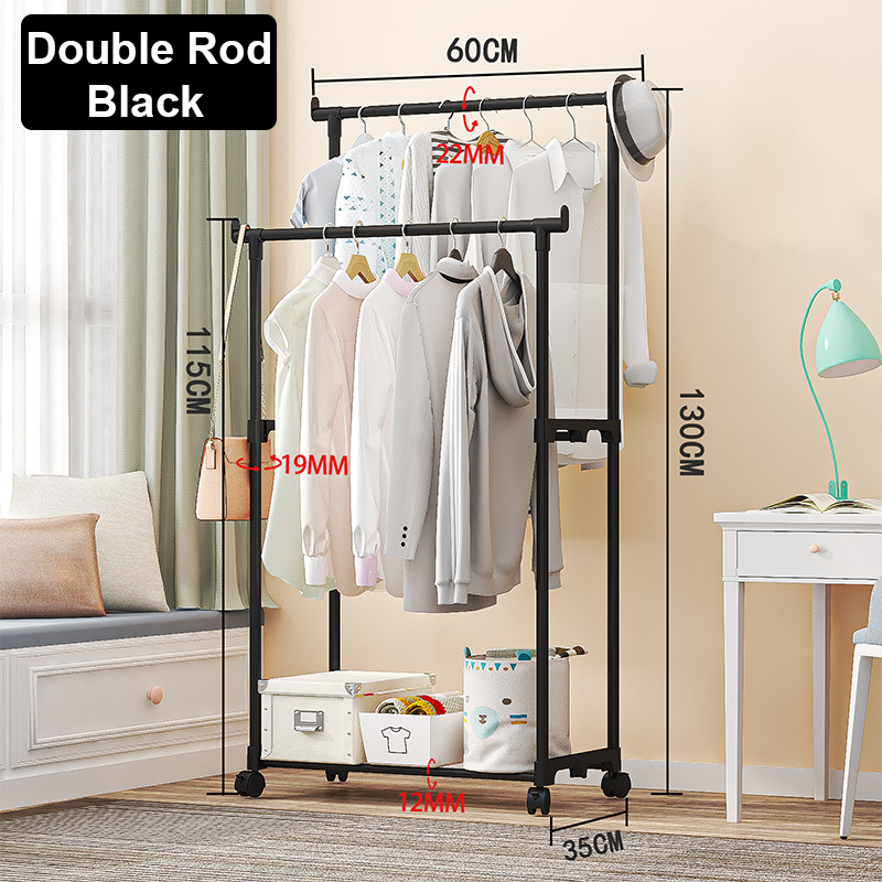 Single/Double-Pole Clothes Hanging Rack Laundry Cloth Drying Rack ...