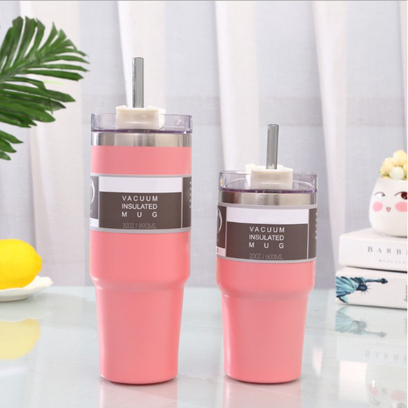 Korean Style 5-Color Thermos Cup with Straw ins style water bottle 304 Stainless Steel Thermos ...