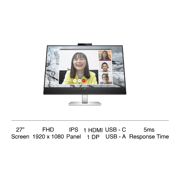 HP M27 Webcam Monitor / 27" FHD IPS Display / Integrated Speaker / AMD ...