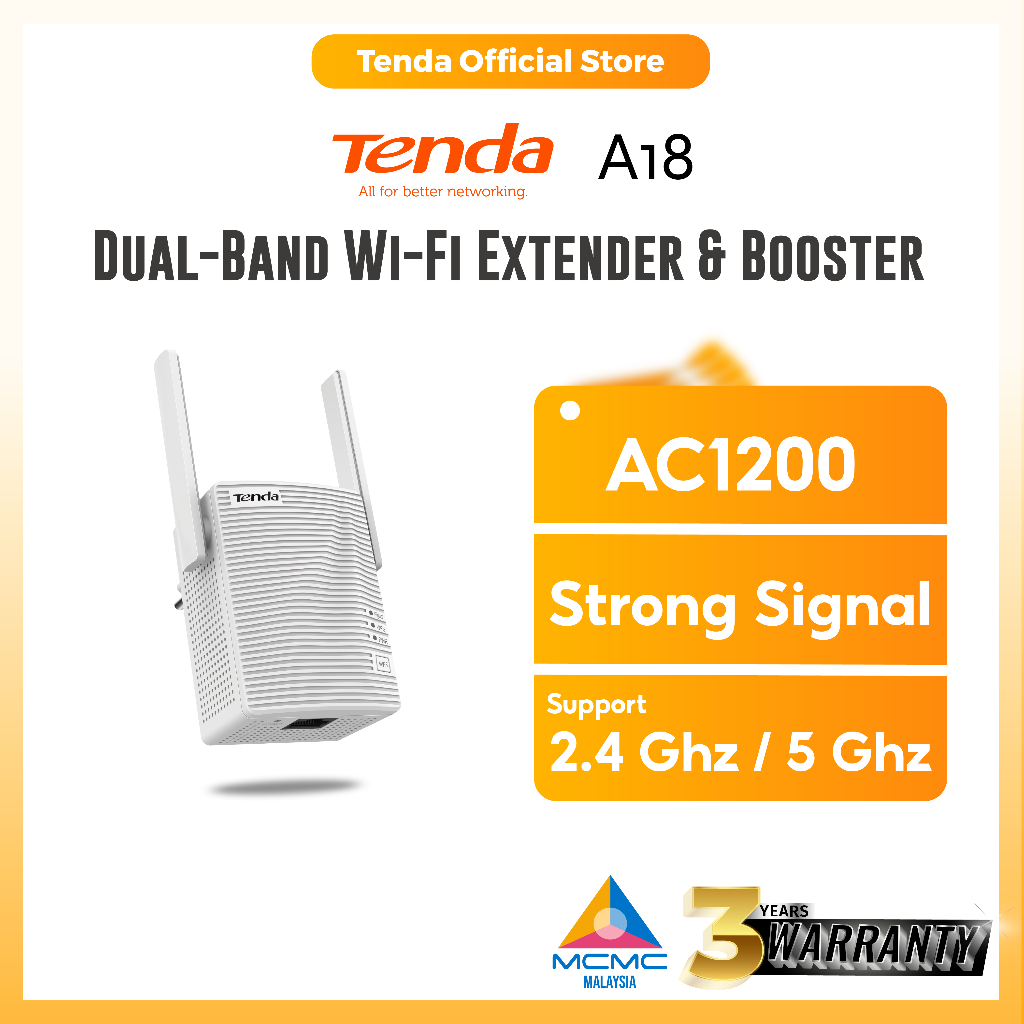 Tenda A18 AC1200 5GHz + 2.4GHz Wireless Dual Band Ranger Extender WiFi ...