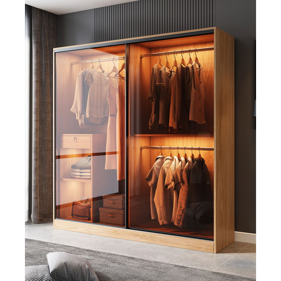 ZSM modern wardrobe with sliding glass door, smart LED light as option ...