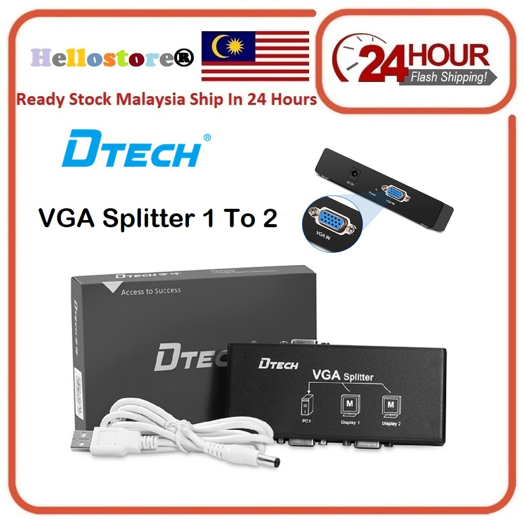 1 To 2 VGA Splitter Video Distribution Box DF2502 1 PC to 2 Monitor Signal Copy 250mhz | Shopee ...