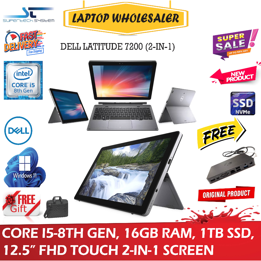 Dell Latitude 7200 2-in-1 (Core i5-8th Gen, 16GB Ram, 1TB SSD, 12.5 ...