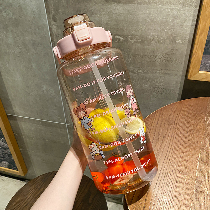 2000ml Reminder water bottle with straw scale big bottle 2Liter gym bottle sport water bottles ...