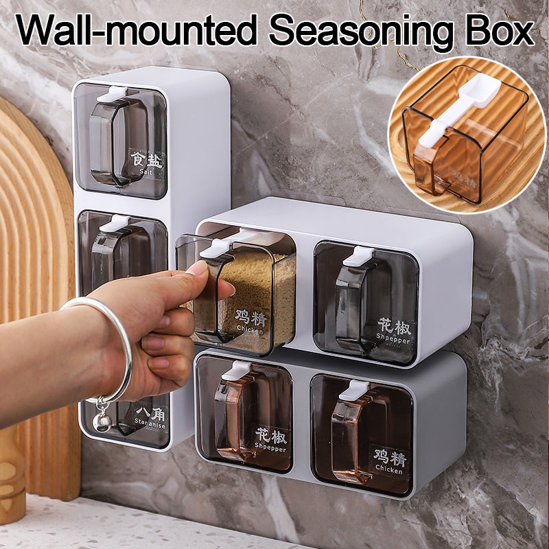 Seasoning Organizer Seasoning Box Set Kitchen Wall Mounted Spice Jar ...