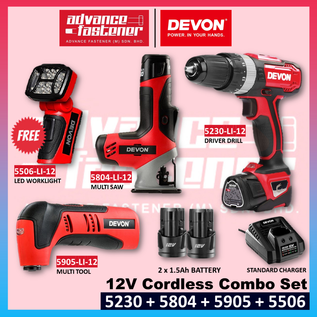 DEVON 12V Cordless Combo Set ( Driver Drill / Multi Saw / Multi Tool ...
