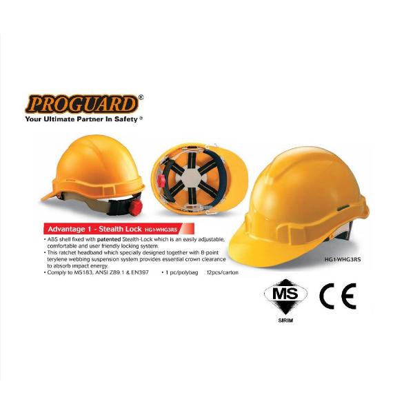 PROGUARD HG1-WHG3RS SIRIM DOSH Advantage 1 Safety Helmet with Ratchet System Webbing Harness ...