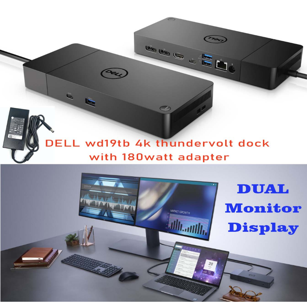 Original Dell WD19TB 4K Thunderbolt Type-C Fast Charging Docking Station Dock with 180w Adapter ...