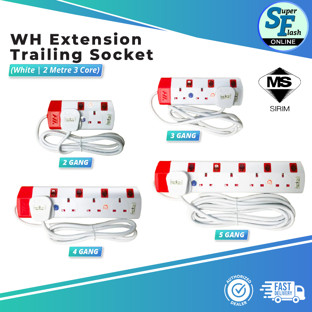 WH Extension Trailing Socket 2Meter 3Core Fajar Wire(SIRIM)(White ...