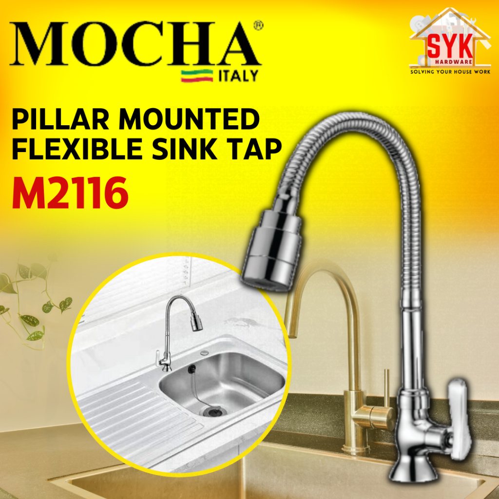 SYK Mocha M2116 Stainless Steel Flexible Pillar Mounted Kitchen Sink ...