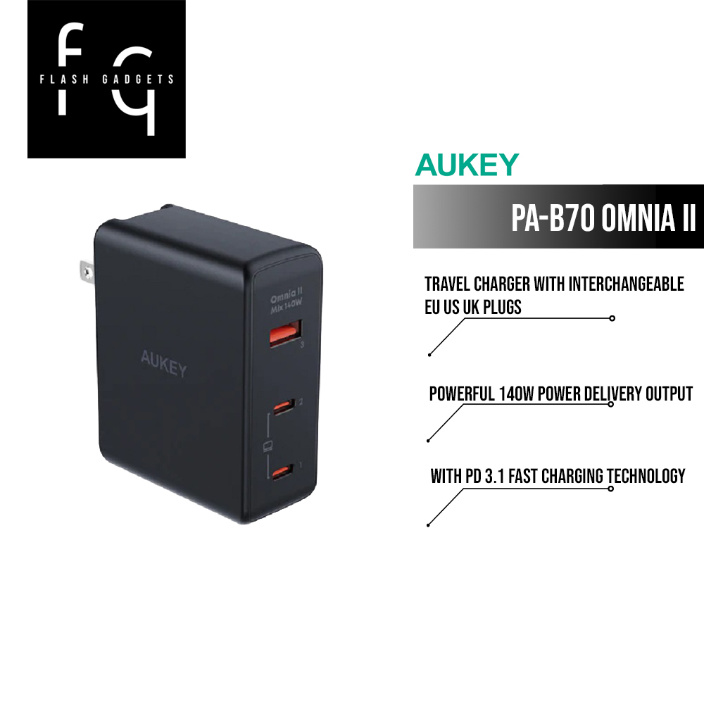 Aukey PA-B7O Omnia II Mix 140W 3 Port GaN PD 3.1 Charger I ...