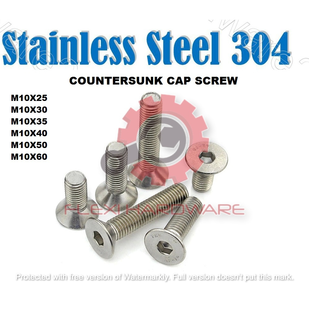M10 CSK Countersunk Screw Flat Head Screw 304 Stainless Steel SHINY ...