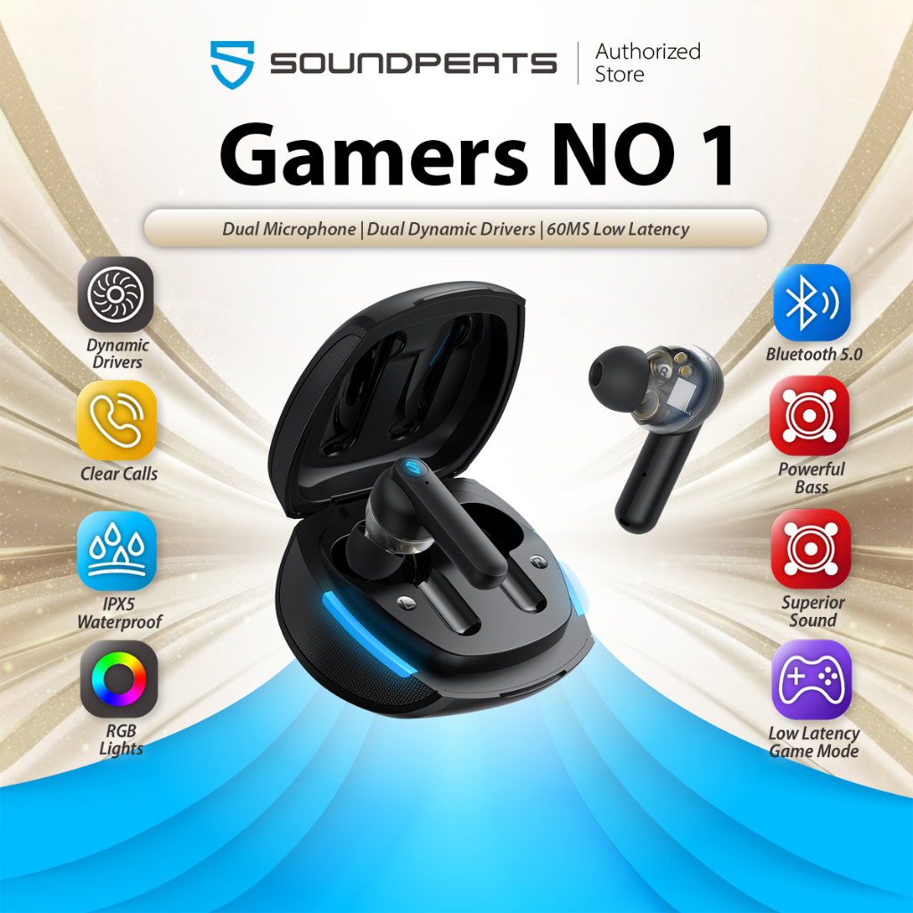 SoundPEATS Gamer No.1 Bluetooth Gaming RGB LED True Wireless, Dual ...