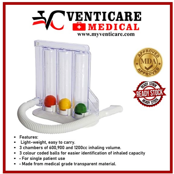 TRIBALL INCENTIVE SPIROMETER (3 BALL RESPIRATORY EXERCISER) LUNG ...