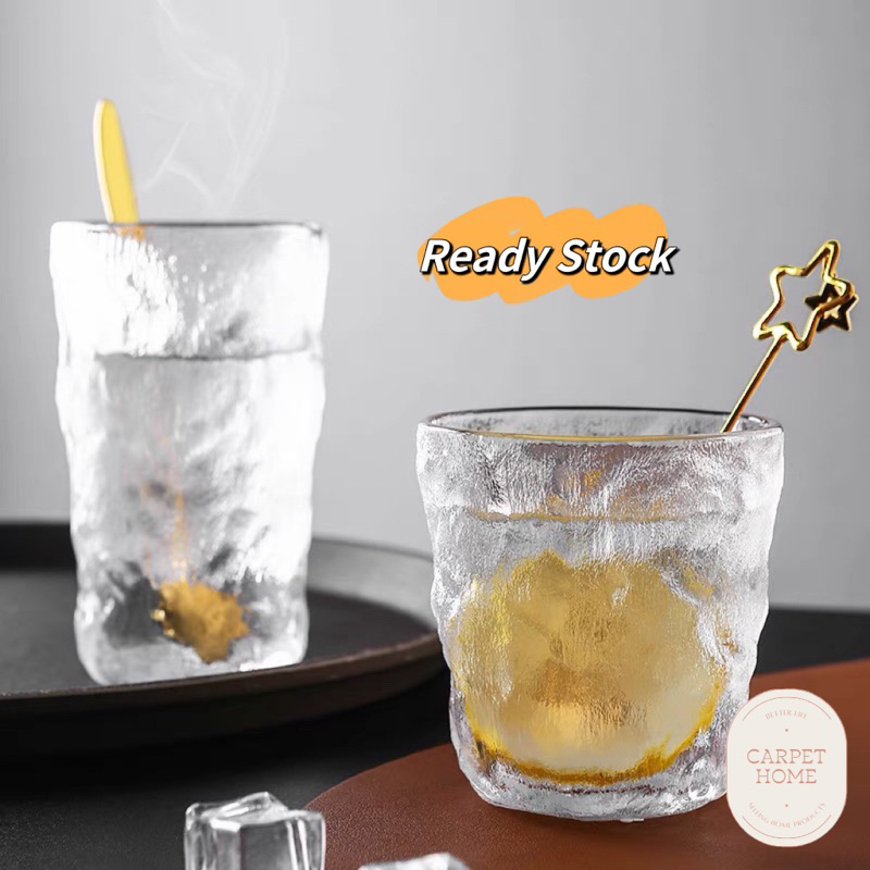 【Ready Stock】Ins luxury glacier glasses thick heat proof whiskey juice ...