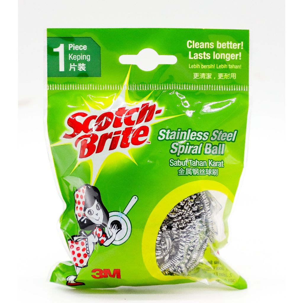 3M SCOTCH-BRITE Stainless Steel Spiral Ball / Berus Bulat 1's | Shopee ...