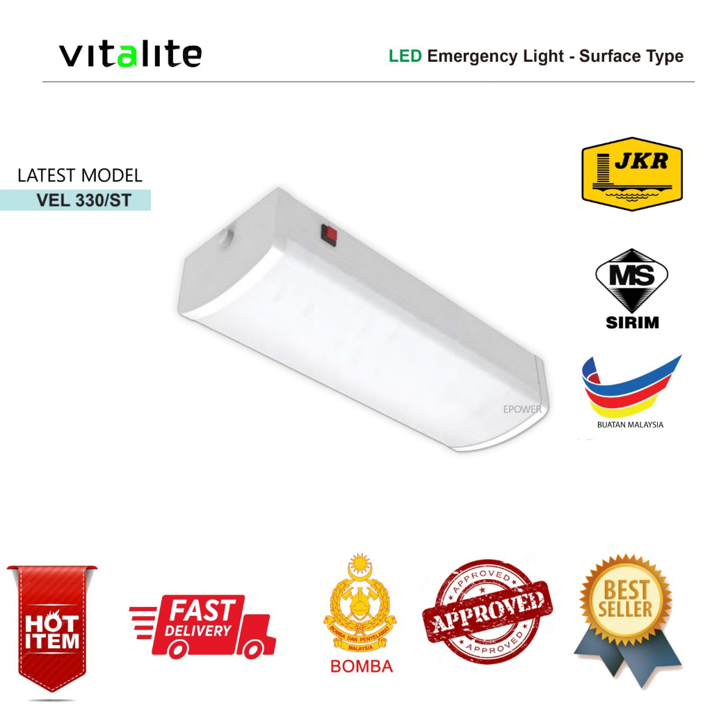 LATEST! VITALITE LED EMERGENCY CEILING LIGHT SURFACE VEL330/ST WITH ...