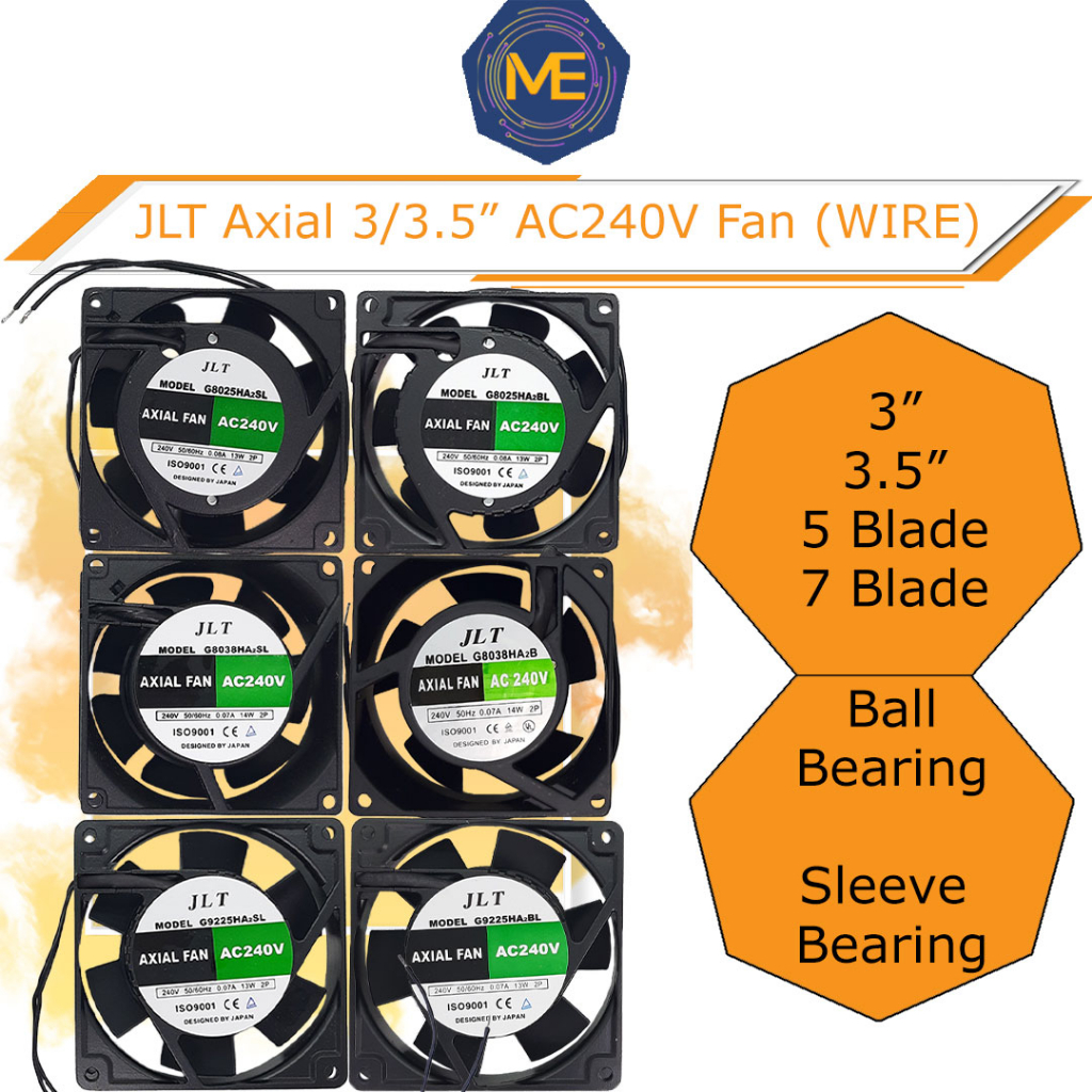 (1pc) JLT AC Axial Fan ( AC240V ) ( 3" / 3.5" ) ( Wire / Pin ) ( Ball Bearing ) Inci / Inch ...
