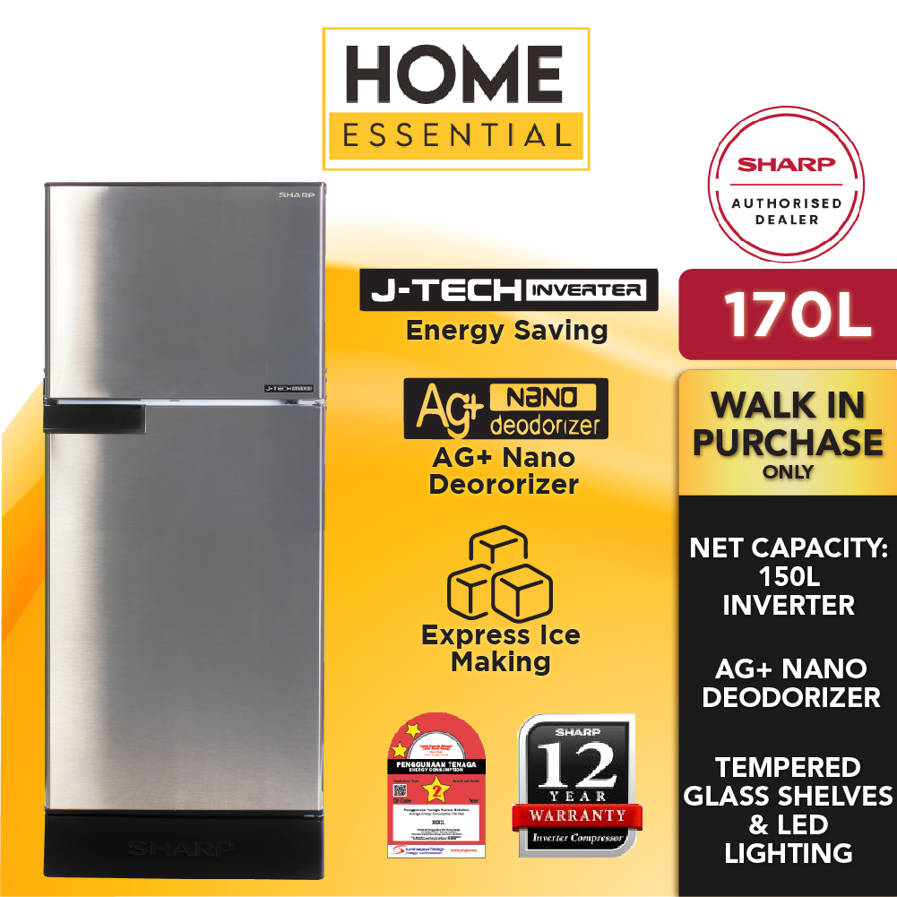 Sharp 170L 2 Door J-Tech Inverter Top Freezer Refrigerator SJ189MS | I ...