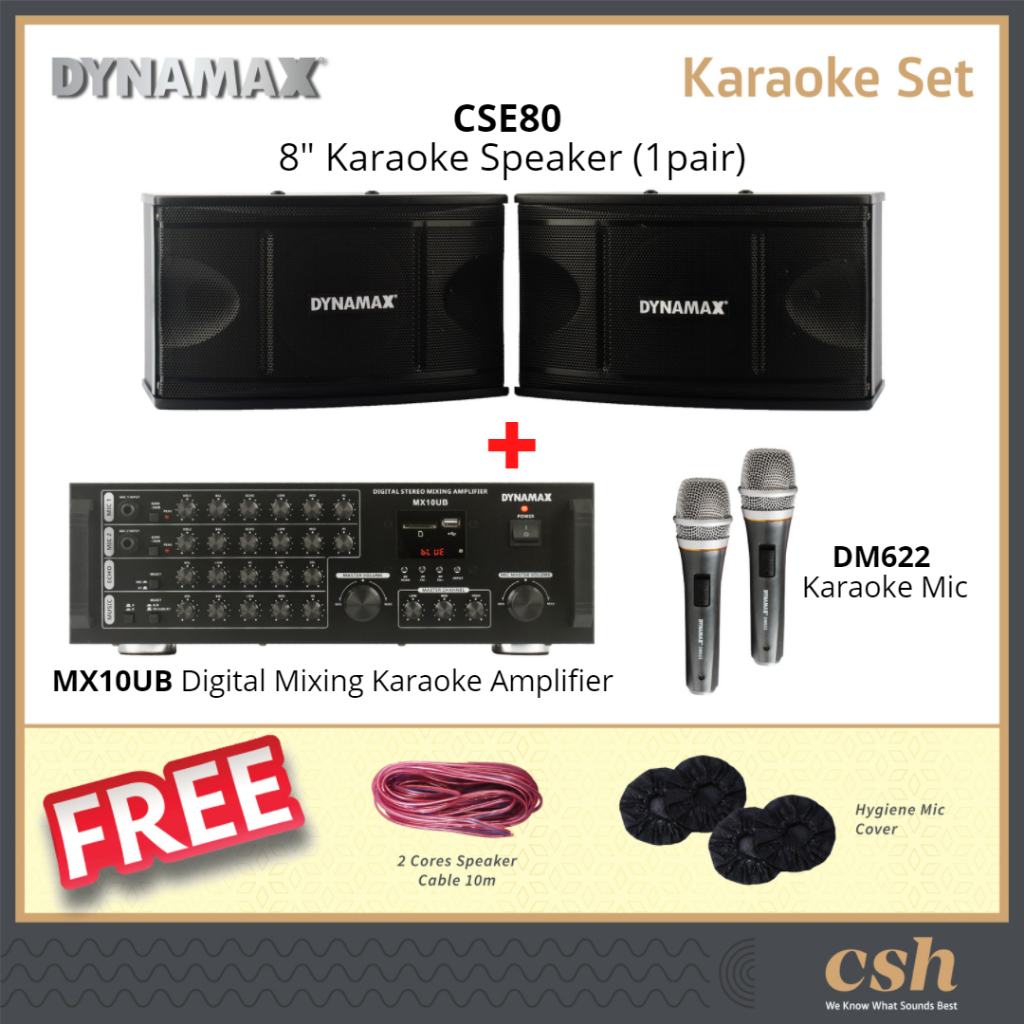 DYNAMAX Karaoke Set Karaoke System MX10UB/AV200UB Karaoke Amplifier, CSE80 8" Karaoke Speaker ...