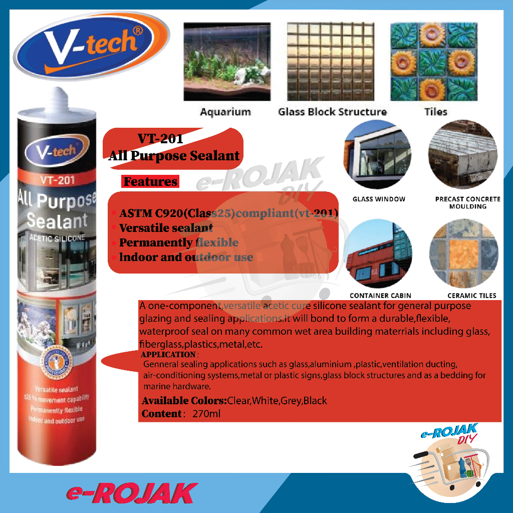 V-Tech Silicone Sealant & Adhesive Sealant 硅酮密封胶和粘合密封胶 | Shopee Malaysia