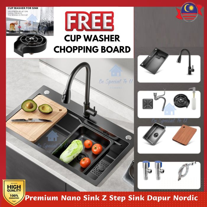 [NEW] 7545 Premium Nano Sink Z Step Sink Stainless Steel Sinki Dapur ...