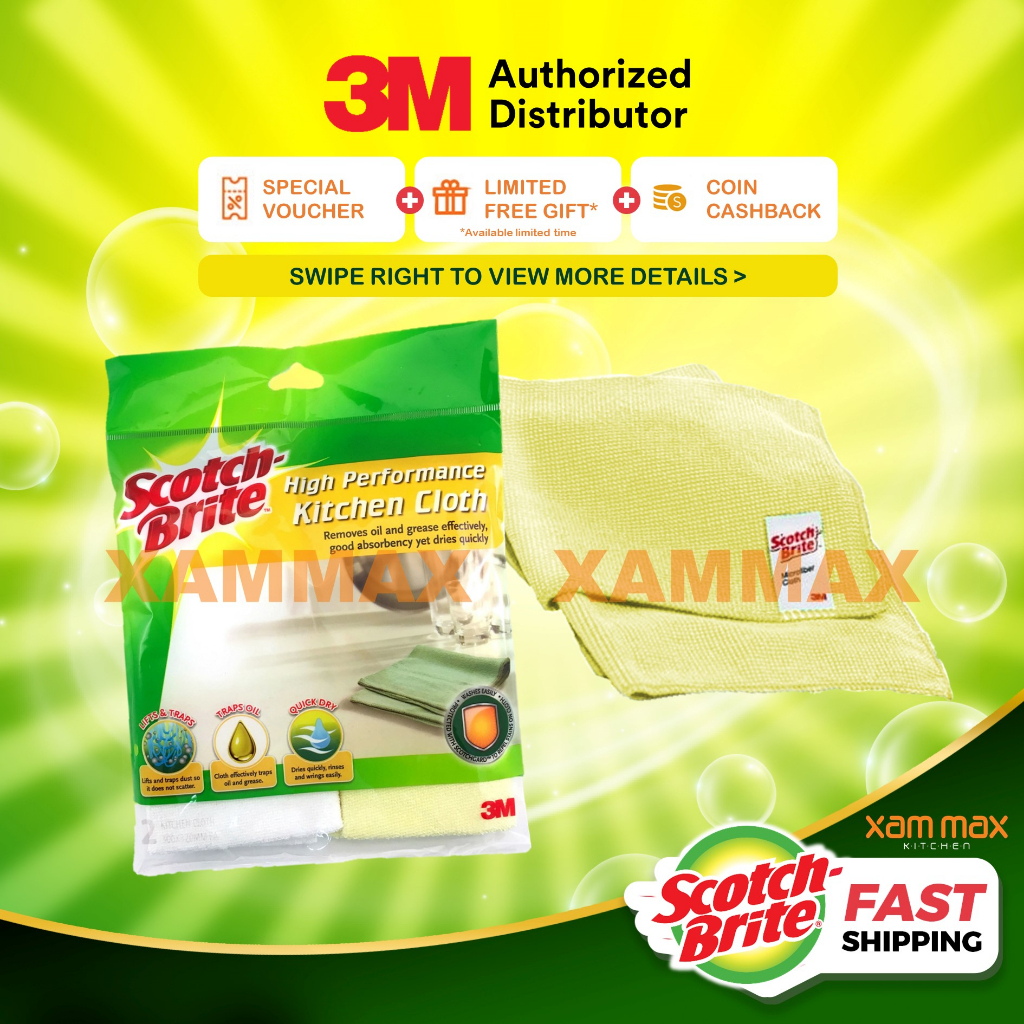 3M Scotch Brite Kitchen Cloth (2’s) Microfiber High Performance Clean ...