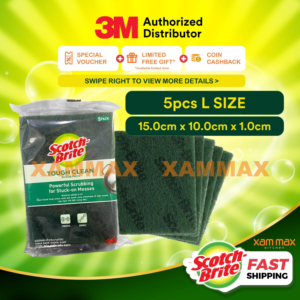 3M Scotch Brite - (5'pcs) Tough Clean Scouring Pad Household Cleaning ...