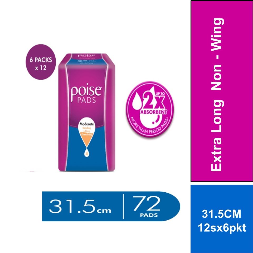 Poise Pads Extra Long Non Wing Incontinence/Adult Diapers 31.5cm x ...