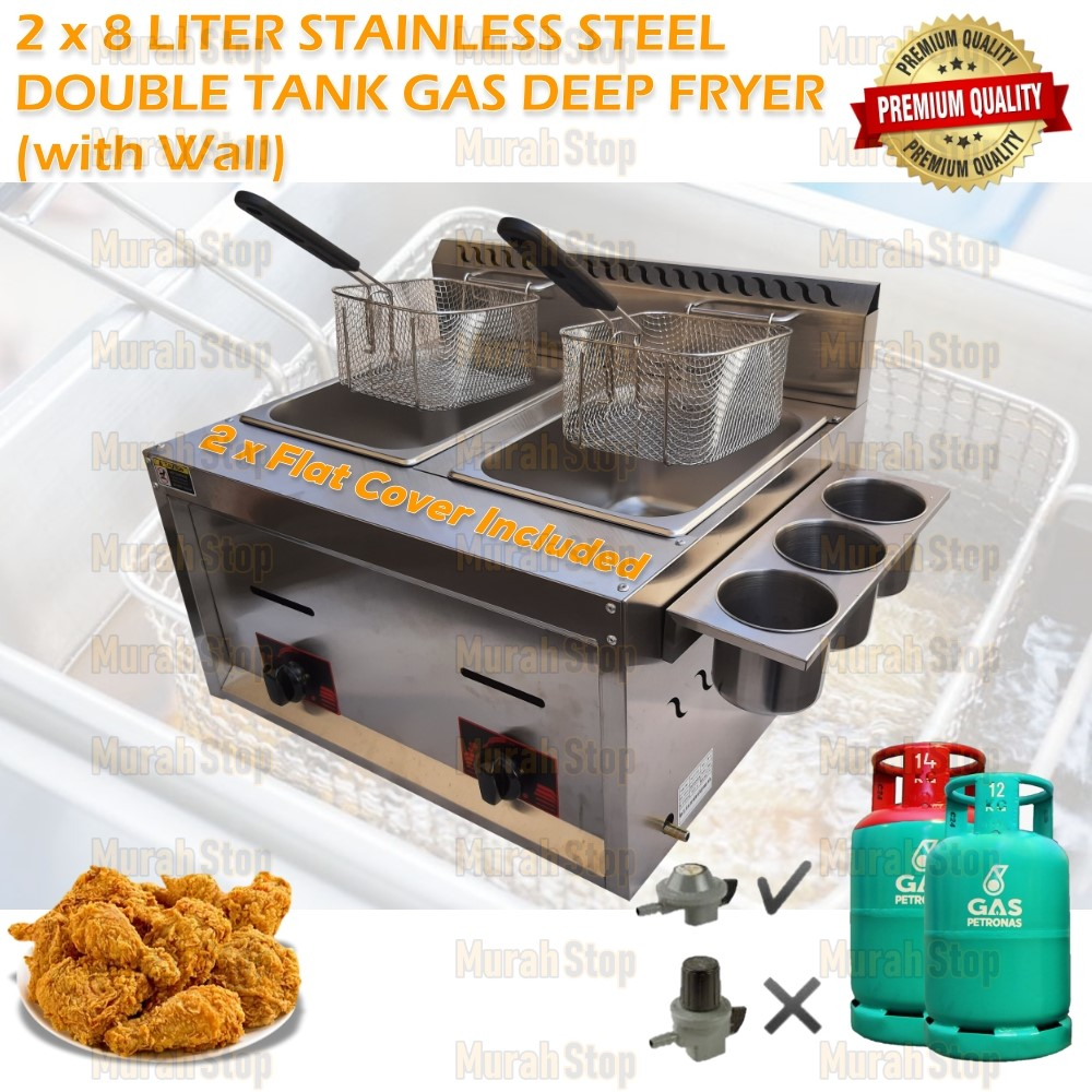 2x8L w/ Wall Double Tank Gas Commercial Deep Fryer Dapur Goreng Gas for ...