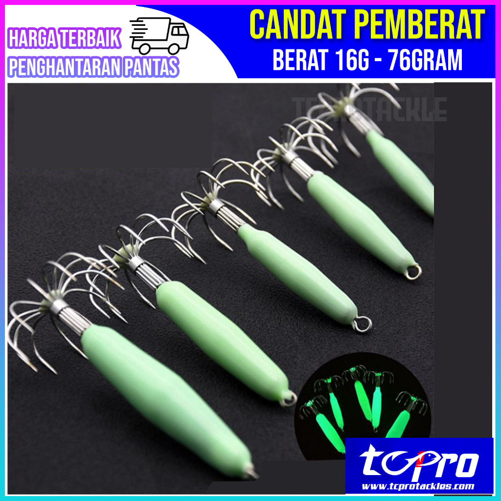 Candat Pemberat SotongLuminous Glow In The Dark Hijau Squid Jig Sinker ...