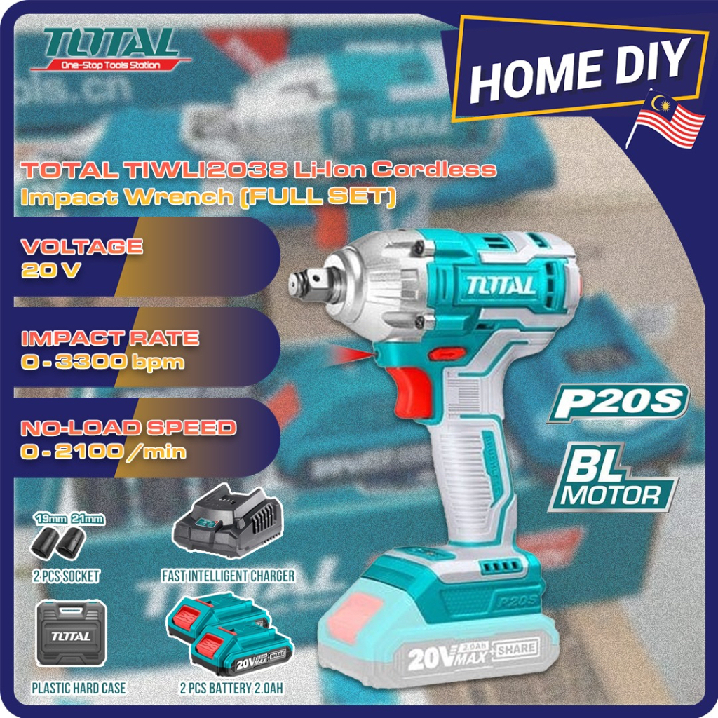 TOTAL 20V LITHIUM-ION CORDLESS IMPACT WRENCH BRUSHLESS MOTOR (P20s ...