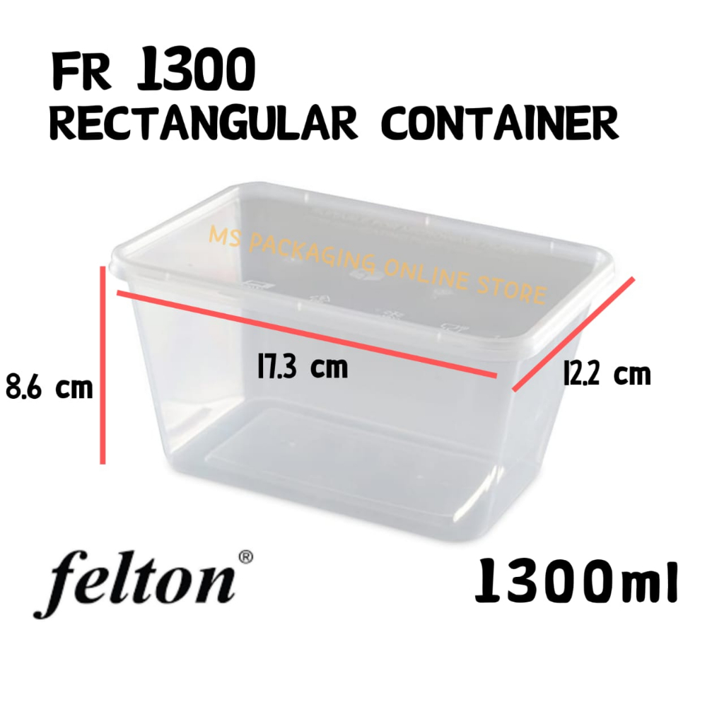 (1300ml)Microwavable Rectangular Container FR1300 (50set±) Disposable ...