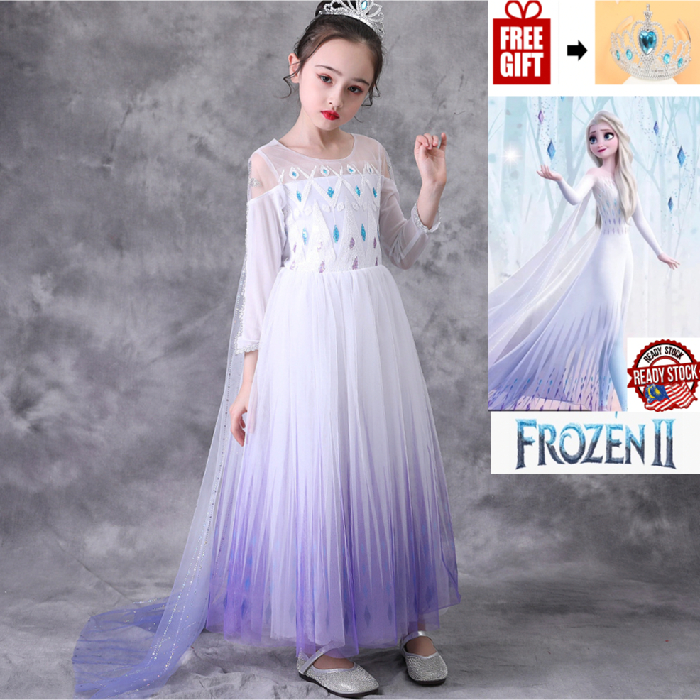 🇲🇾[READY STOCK] Frozen 2 Elsa Dress Costume Elsa White Long Dress ...
