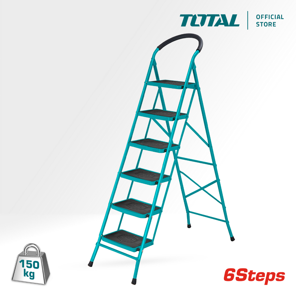 TOTAL Steel Ladder 6 Steps Step (380mm x 260mm/Max Load 150kg/1705mm x ...