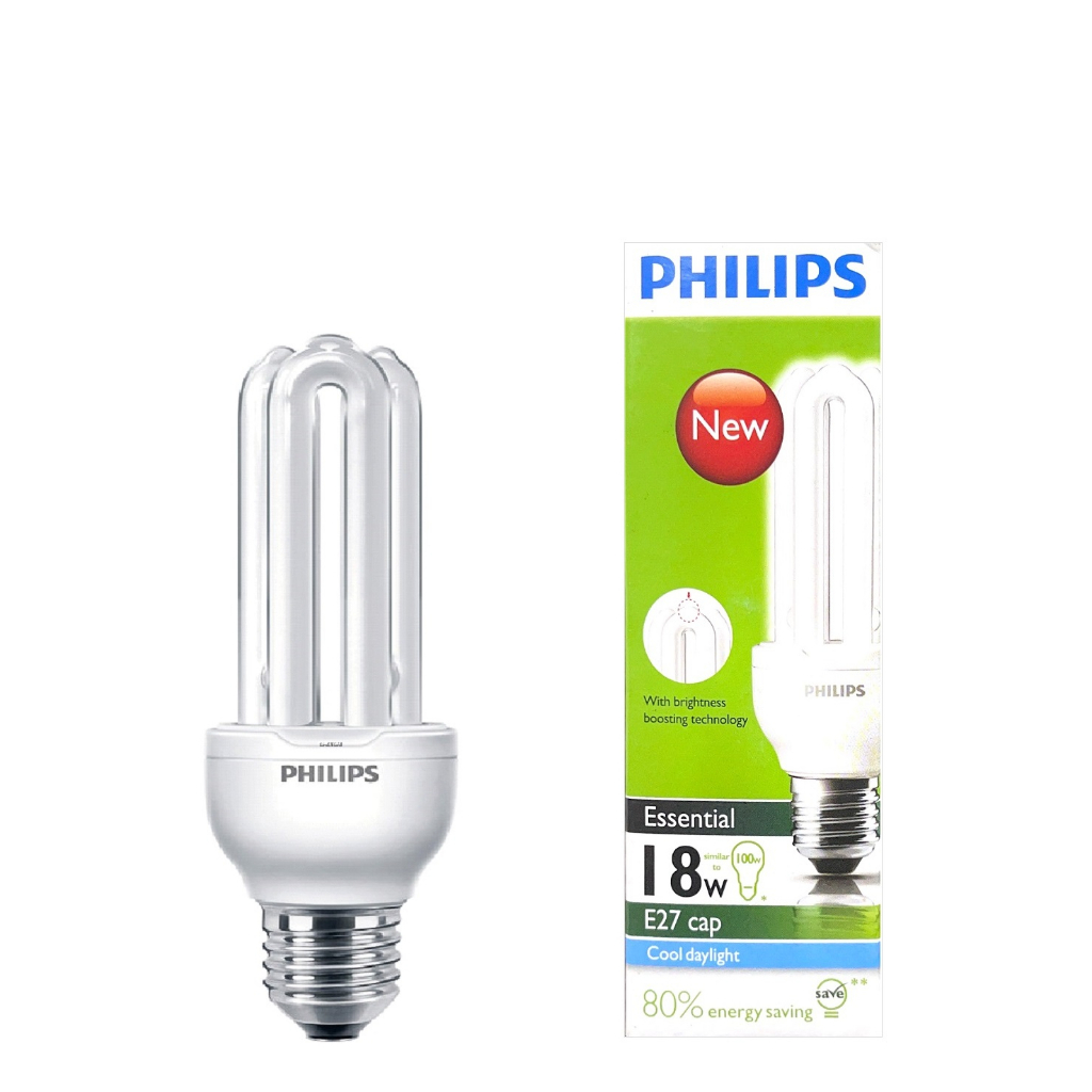 PHILIPS ESSENTIAL 8W / 18W / 23W PLCE E27 ENERGY SAVING 2U / 3U [ COOL ...