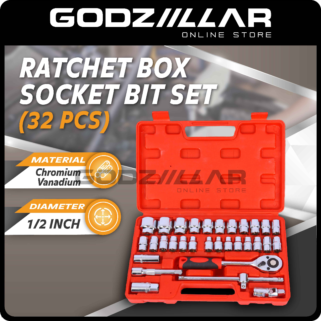 32 Pcs Ratchet Box Socket Bit Set Combination Spanner Tool Set Repair ...