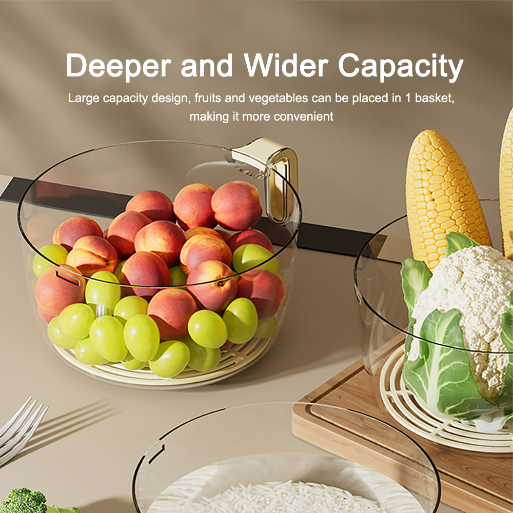 Plastic light luxury Kitchen Vegetable Drain Basket Rotating Vegetable ...