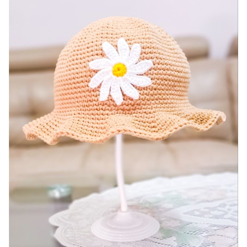 HANDMADE CROCHET | KNIT BUCKET HAT | KHAKI DAISY FLOWER WAVY | TOPI ...