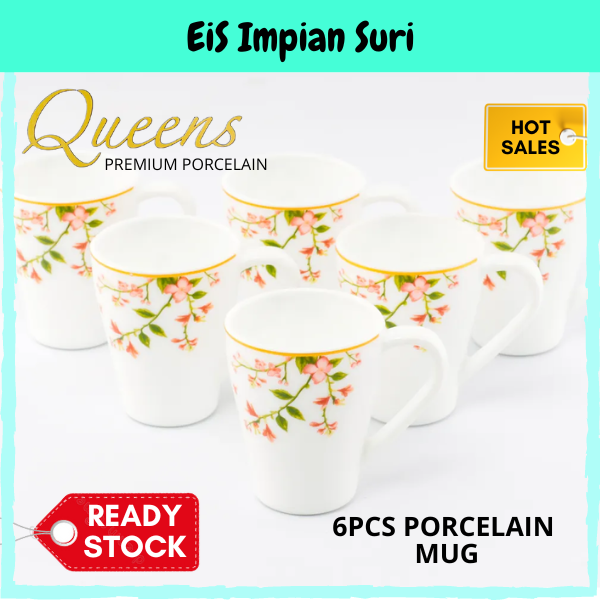 (Raya Sales!!) Queens Porcelain 6pcs Opal Glass Mug Set / Drinkware ...