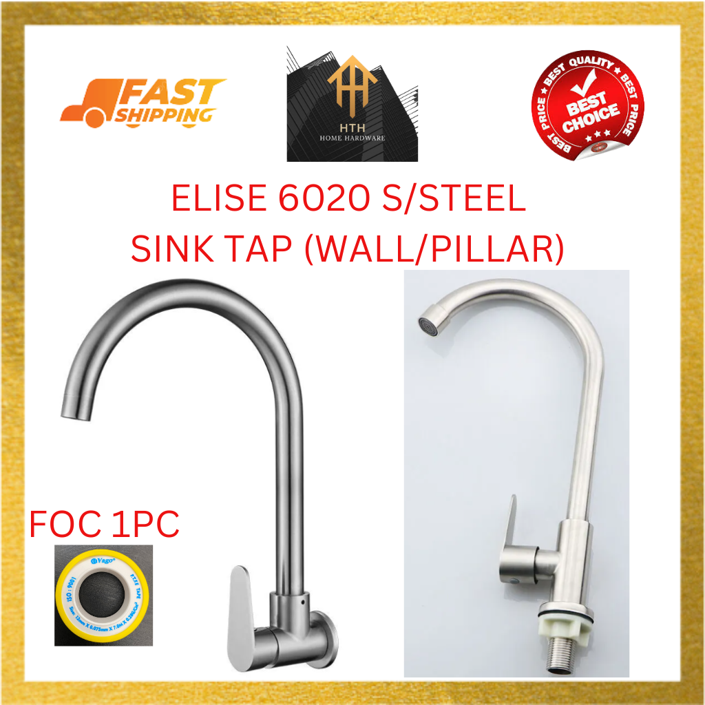 ELISE 6020 SUS304 STAINLESS STEEL SINK TAP (WALL/PILLAR) | Shopee Malaysia