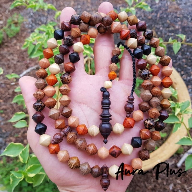 Tasbih 9 Jenis Campuran Teras Kayu Asli (Diamond/Berlian) 99 Butir ...