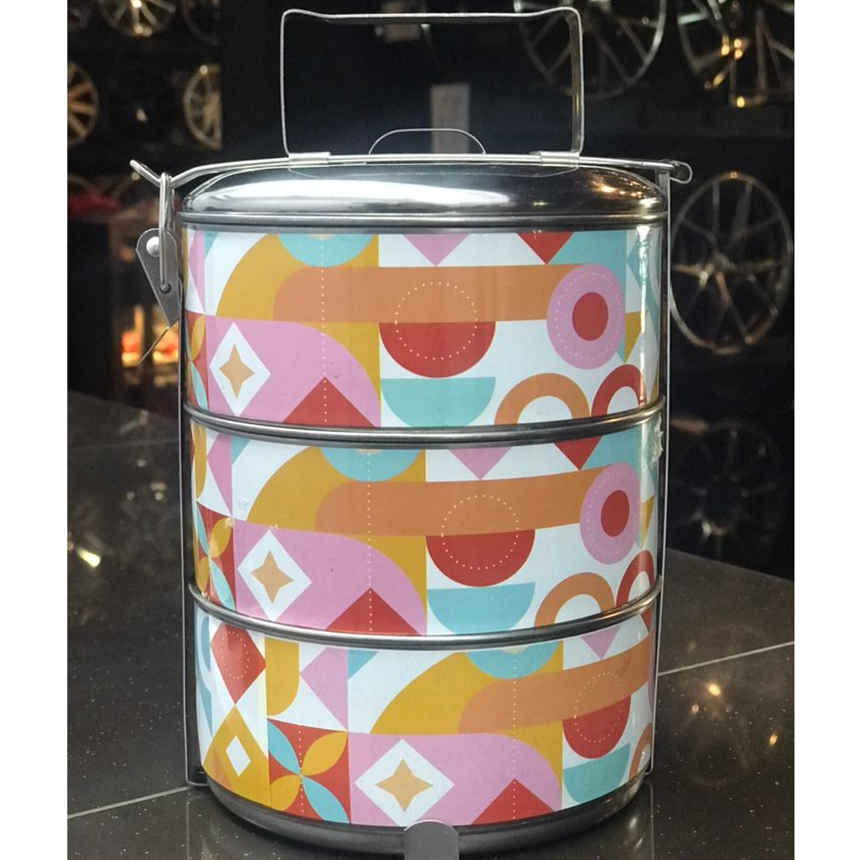 COLOURFUL TIFFIN BOX 3 LAYER STAINLESS STEEL BENTO BOX LUNCH CARRIER ...