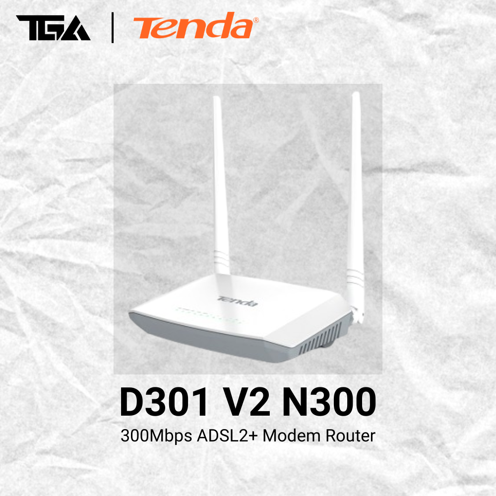 Tenda D301 V2 Wireless N300 Modem Router (300Mbps / ADSL2+ / Lightning ...