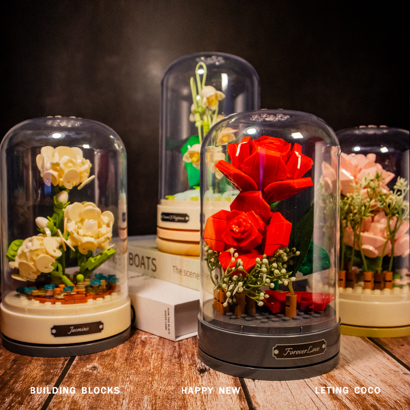 现货 Bunga Music Box Flower Building Blocks Rose Flowers Creative DIY ...