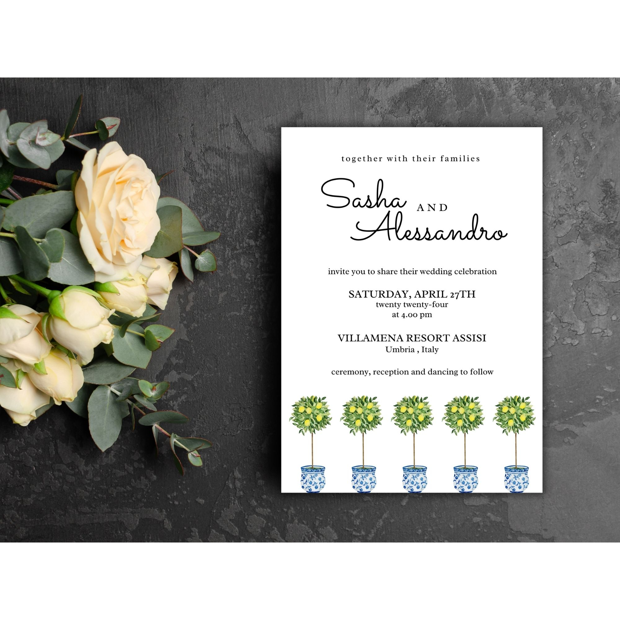 Minimalist Lemon Tree Wedding Invitation with QR Code, Digital Editable ...