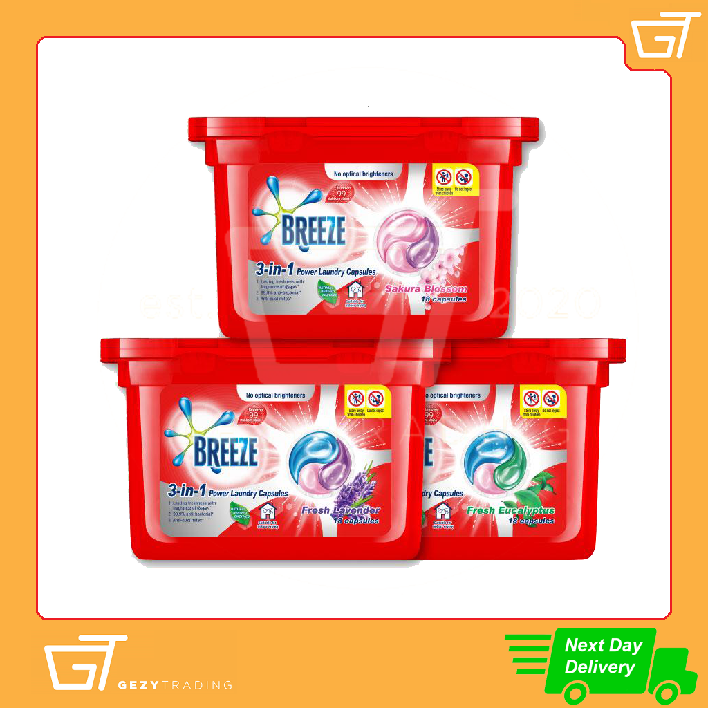 Breeze 3 in 1 Capsule Detergent Sakura / Eucalyptus / Lavender 18pcs ...
